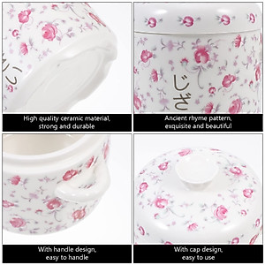 Angoily Ceramic Stew Pot with Lid and Handle Steam Soup Bowl Steaming Cup for Egg Custard Medicinal Birds Nest Pink