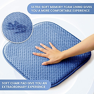 BSAOUTZ Memory Foam Dining Chair Cushions Set of 4, Non Slip Biscuit Cushion for Desk Chair, Washable Soft Kitchen Chair Cushions, Stay in Place Backing Seat Pad Cushion, 16" x16" Blue