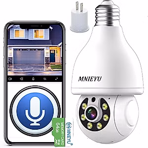 MNIEYU 360° Light Bulb Camera-2K Light Bulb Security Camera, 2.4GHz & 5GHz Wireless WiFi Smart Security Camera for Outdoor-Indoor,HD Security Camera with Auto Tracking and Night Vision,Support Alexa