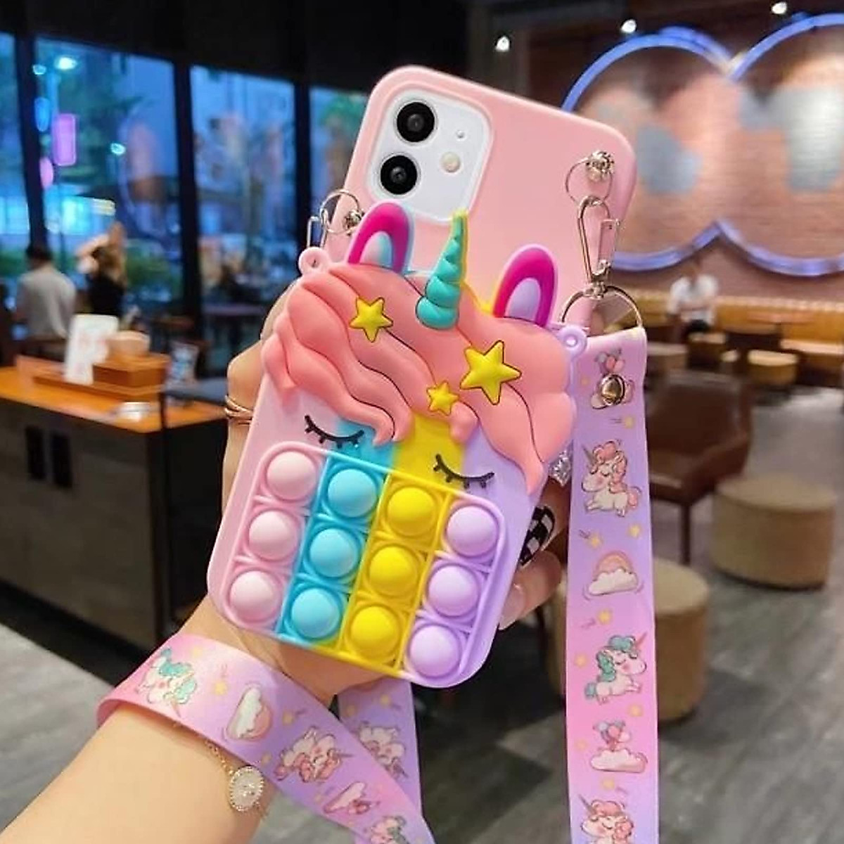 Unicorn Pop Purse for Girls Silicone Kids Bag Shoulder Toy Bubble Popper Lovely Sensory Stress Relief Students