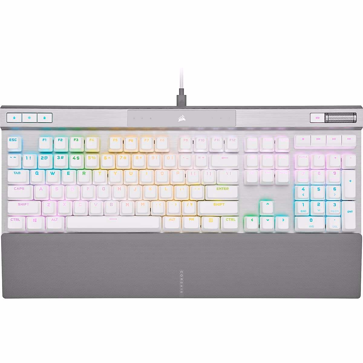 Corsair K70 PRO RGB Optical-Mechanical Gaming Keyboard - OPX Linear Switches, PBT Double-Shot Keycaps, 8,000Hz Hyper-Polling, Magnetic Soft-Touch Palm Rest - NA Layout, QWERTY - White