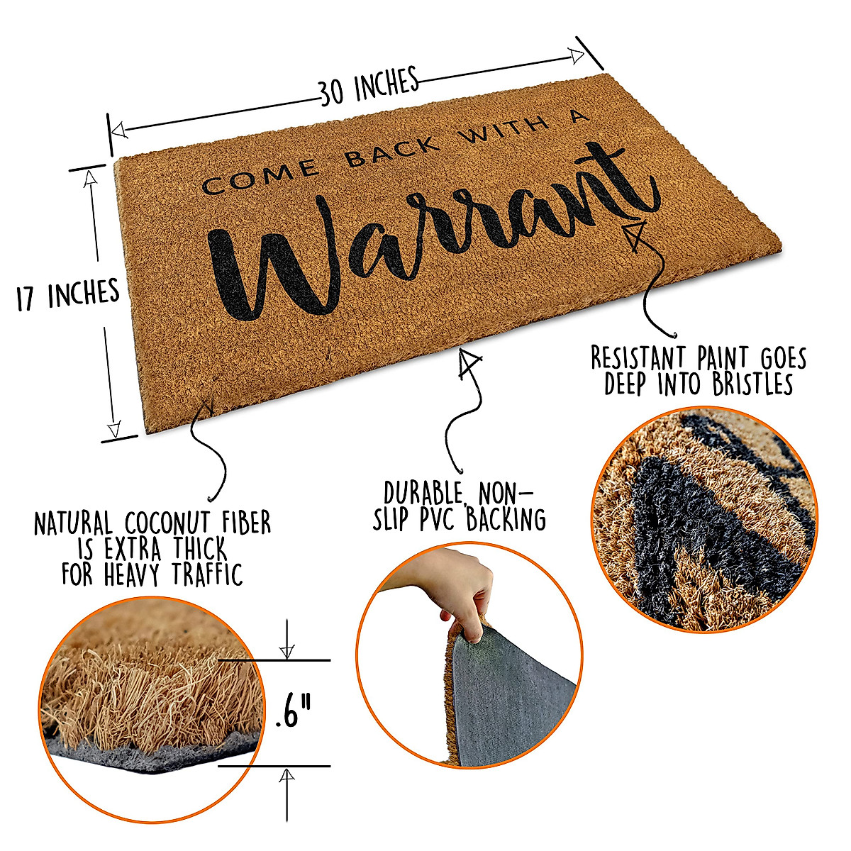 Come Back With A Warrant Doormat 30x17 Inch, Funny Warrant Welcome Mat, Unwelcome Mat, Warrant Door Mat, Come Back With a Warrant Outdoor Doormat, Mats Front Door, Warrant Front Door Mat, Warrant Mat