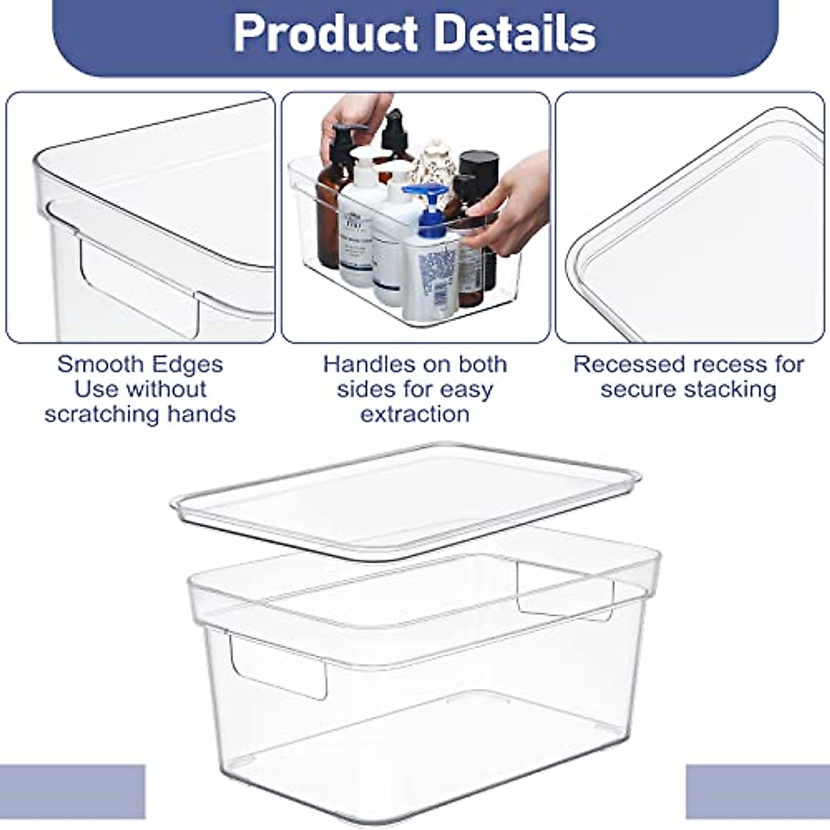 8 Pcs Clear Plastic Storage Bins with Lids Fridge Organizers Kitchen Stackable Clear Containers for Organizing Pantry Storage Bins for Refrigerator Bedroom Bathroom Office