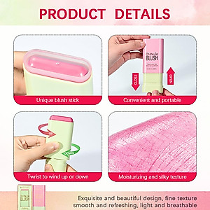 Mysense Pink Cream Blush Stick, On-the-Go Blush, Multi-use Makeup Blush Stick for Cheeks Lips Eyes, Solid Moisturizer Stick Blush Makeup Natural Matte Finish Waterproof Long-Lasting, 01 Shy Pink