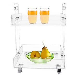 LOHISHILO 2-Tier Heavy Duty Acrylic Rolling Cart Multifunctional Storage End Table with 4 Wheels for Living Room Kitchen, Home, Bar, Party Mobile Cart