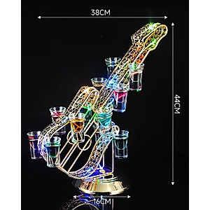 E-Greetshopping LED Champagne Wine Cup Holder,Guitar Shaped LED Lighted Bar Liquor Cocktail Shelve,Wine Glass Holder Display for Wedding Anniversary Graduation Birthday (without Cups)