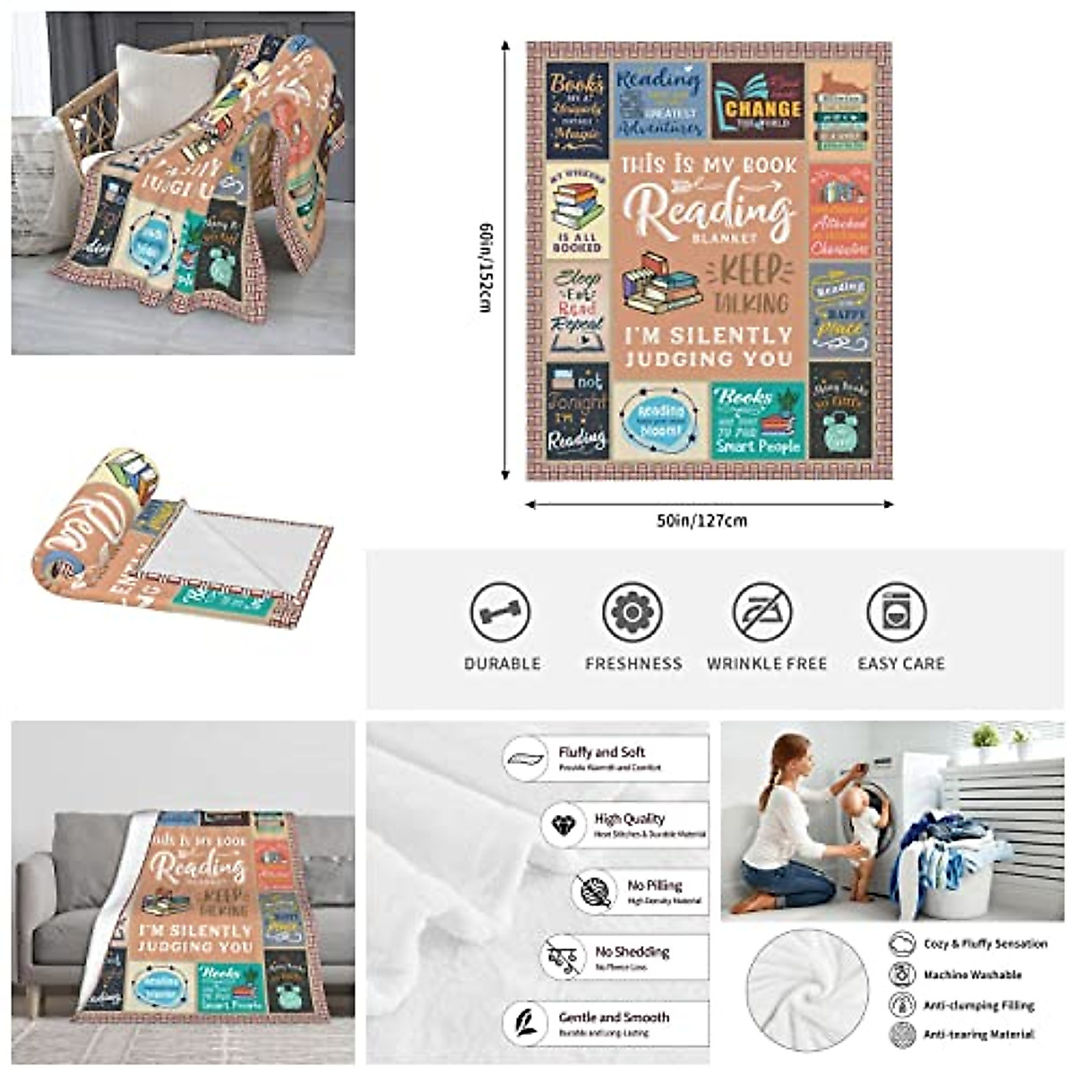 Sqovulw Book Lovers Gifts Mothers Day Reading Blanket Gifts for People Who Like to Read Gifts for Book Lovers Women Gifts for Readers Librarian Gifts Book Lovers Throw Blanket 60X50 Inch