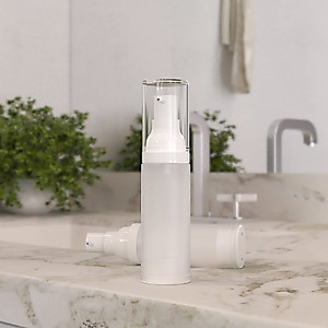 LONGWAY 1oz 30ml Airless Cosmetic Cream Pump Bottle Travel Size Dispenser Refillable Containers/Foundation Travel Pump Bottle for Shampoo（Pack of 6, Frosted Translucent）