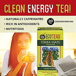 ECOTEAS Organic Unsmoked Yerba Mate Tea Bags - 24 Count, 1.7 Oz - Organic Detox Tea - Hi Caf Tea - Clean Yerba Mate Energy Burst - Ecoteas Yerba Mate