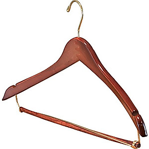The Great American Hanger Company Curved Wood Suit Hanger w/Locking Bar, Box of 100 17 Inch Hangers w/Walnut Finish & Brass Swivel Hook & Notches for Shirt Dress or Pants