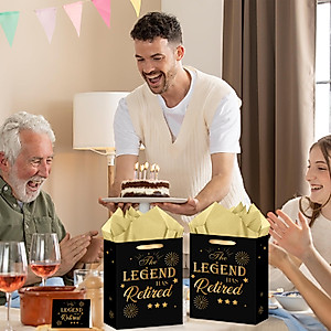 Retirement Gift Bag with Tissue Paper and Greeting Card for Men Women Black Gold Retirement Gift Wrapping Paper Bag for Office Coworker Christmas Xmas Farewell Going Away Party Favors Gift Wrap Bags