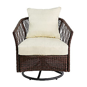 Amazon Brand - Ravenna Home 3-Piece Conversation Bistro Set With Cushioned Swivel Chairs and Table, Weather-Resistant PE Rattan Wicker, Brown