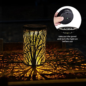 Fovasen Hanging Solar LED Candle Lanterns, Farmhouse Retro Metal Table Lanterns Rounded Decorative Outdoor Lights Waterproof Solar Lamp with Handle for Garden, Patio,Porch,Yard,Fireplace and Tabletop