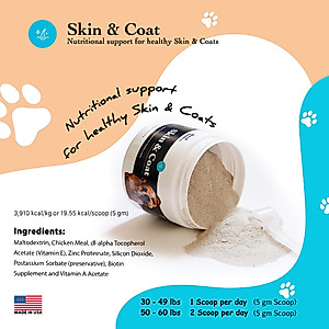 Skin and Coat Supplement Powder for Medium Dogs- Anti Allergy Treatment and Itching Relief - with Vitamins A, E and Biotin - Care Products and Shedding Control Supplements for Itchy Pets