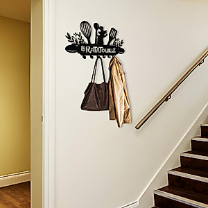 Pentacle Toys La Ratatouille Metal Key Holder - 6 Hooks Metal Hanger - Metal Kitchen Hook - Kids Room Cartoon Theme Decor - Room Entrydoor Hook Sign - Unique Room Door Decor