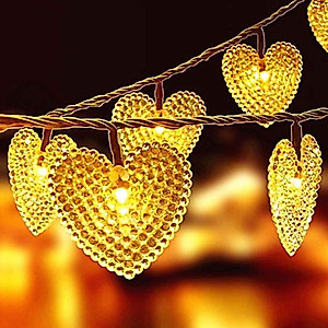WONFAST Solar Heart String Lights, Waterproof 23ft 50LED Heart-Shaped 8 Mode Solar Starry Ambiance Lighting Christmas Fairy String Lights for Gardens Path Homes Wedding Party Decor (Warm White)