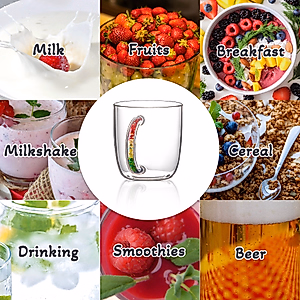 Aquach Large Glass Mugs Set of 2, Each 20oz Capacity with Handle Clear Glass Coffee, Tea, Beverage Cups