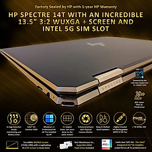 HP Spectre x360 Luxury 14T, 13.5" 3:2 WUXGA Touch, Intel i7-1195G7, 16GB RAM, 1TB NVMe SSD, Intel 5G nanoSim Slot, Fingerprint, Tilt Pen, Black, Win 11 Pro, B&O Audio, 64GB TechWarehouse Flashdrive