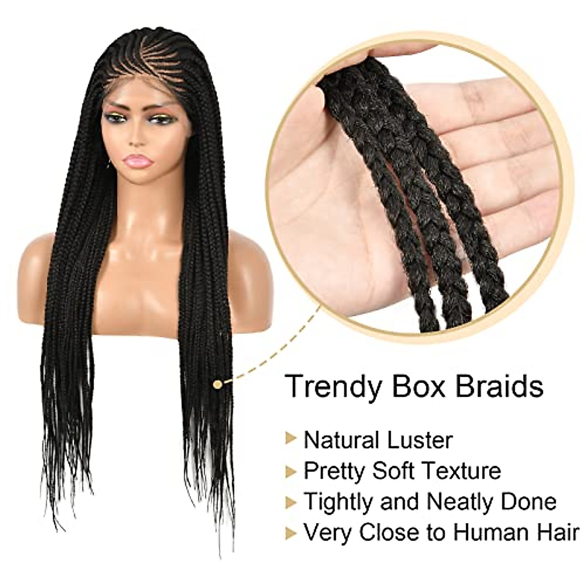 Brinbea 13X6" Lace Front Braided Wigs Black Box Braid Wig with Baby Hair Lace Frontal Cornrow Braided Wigs Premium Synthetic Braid Hair Wigs for Women 30 inch