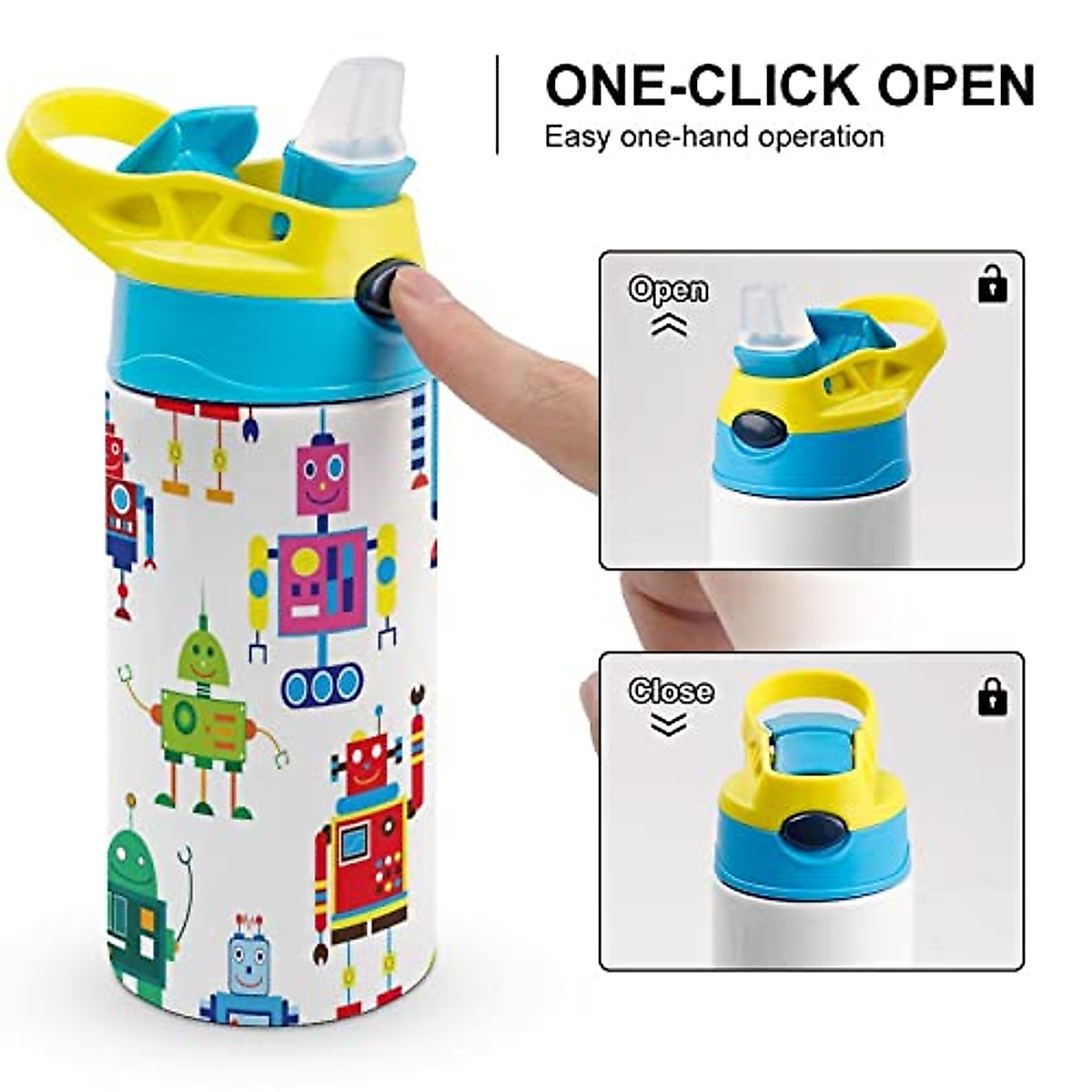 Thermos Cup 500Ml Color Robots Insulated Water Bottle With Straw For Sports And Travel 7.5x2.7 in