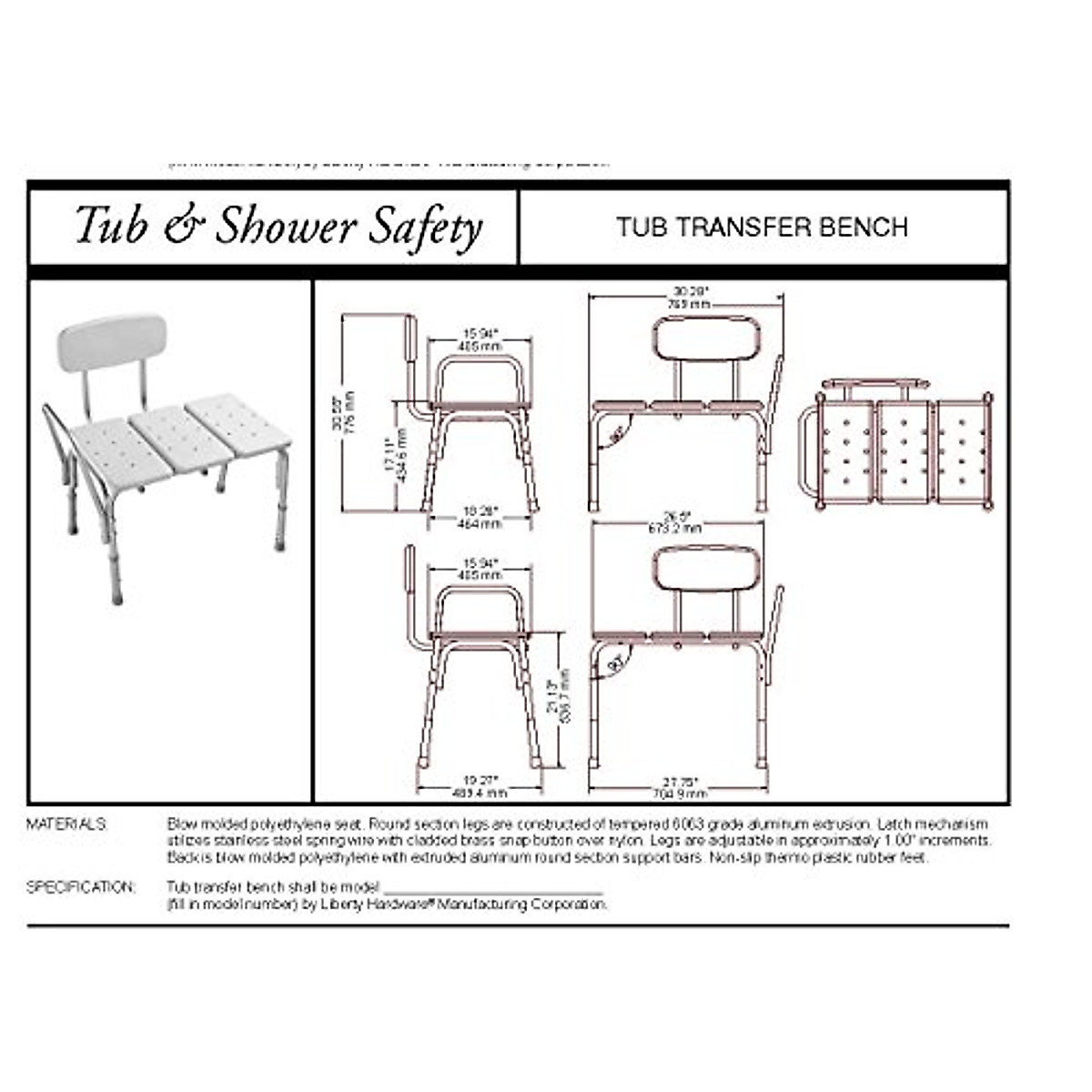 Delta Faucet DF565 Bathroom Safety Adjustable Transfer Bench in White