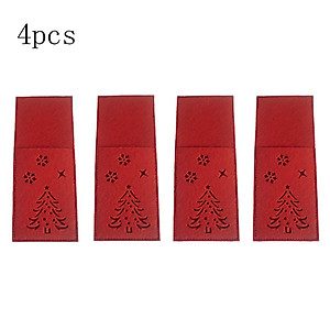 Ochine 4Pcs Christmas Cutlery Holders, Christmas Tree Snowflake Pattern Silverware Holders, Xmas Hat Tableware Cutlery Bags Christmas Pocket Knifes Forks Holders Dinnerware Christmas Decorations