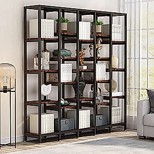 Tribesigns Wide 9-Tier Bookshelf, 71” H x 70” W Extra Large Bookcase with 22 Open Shelves, Tall Bookshelf Open Display Shelves with Metal Frame for Living Room, Home Office, Rustic Brown