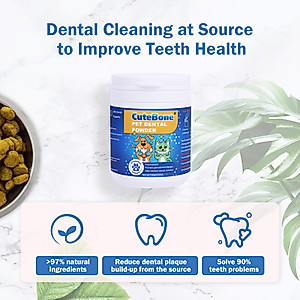 CuteBone Dog Teeth Cleaning Powder - Dog Dental Powder Pet Breath Freshener - Safe & Effective Natural Oral Care Formula Reduces Plaque & Tartar Promotes Healthy Gums Easy-to-Use for Dogs & Cats