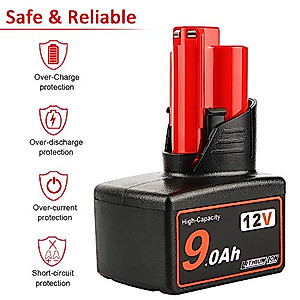 DKSIDKN M12 12V 9.0Ah Lithium-ion Replacement Battery Compatible with Milwaukee XC 48-11-2440 48-11-2402 48-11-2411 12-Volt M12 Cordless Tools