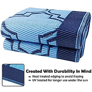 SAND MINE Reversible Mats, Plastic Straw Rug, Modern Area Rug, Large Floor Mat and Rug for Outdoors, RV, Patio, Backyard, Deck, Picnic, Beach, Trailer, Camping (5' x 8', Blue Quatrefoil)