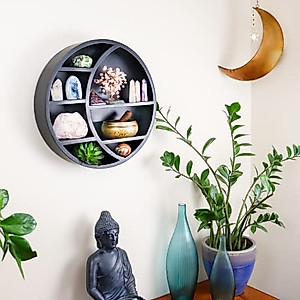 Moon Shelf for Crystals - Large 17" Black Moon Wall Decor for Bedroom, Nursery Shelf, Moon Decor – Witchy Decor - Wood Hanging Shelf Boho Crystal Display Shelf & Essential Oils Gifts for Women