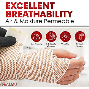 HEALQU Premium Elastic Bandage - Self-Closure Compression Wrap for Legs, Knees, Ankles, Wrists, Elbows, Shoulders - 4 Inch by 5 Yards, Box of 4 Rolls Athletic Stretchable Bandage Wrap