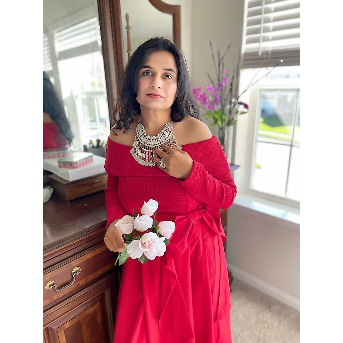 MJartoria Statement Necklace for Women, Boho Collar Choker Coin Tassel Ethnic Gypsy Chunky Necklace Antique Silver Color Bib Festival Halloween Carnival Jewelry Fitout Costume