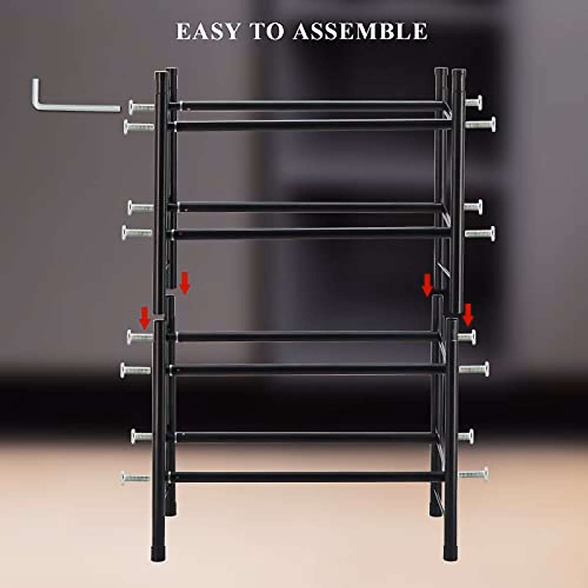 LNYZQUS 4-Tier Expandable Shoe Rack,Stackable Sturdy Shoe Shelf Shoes Stand,Metal Slim Closet Shoe Racks Organizer Adjustable Long Sneaker Rack For Closet Entryway-Black