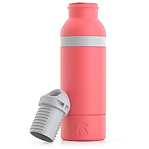RTIC Bottle Chiller Water Bottle Insulated Cooler for 12oz Glass Soda Bottle or 16oz Aluminum Bottle, Double Wall Vacuum Insulation, Stainless Steel Sweat Proof with Built-In Bottle Opener, Coral