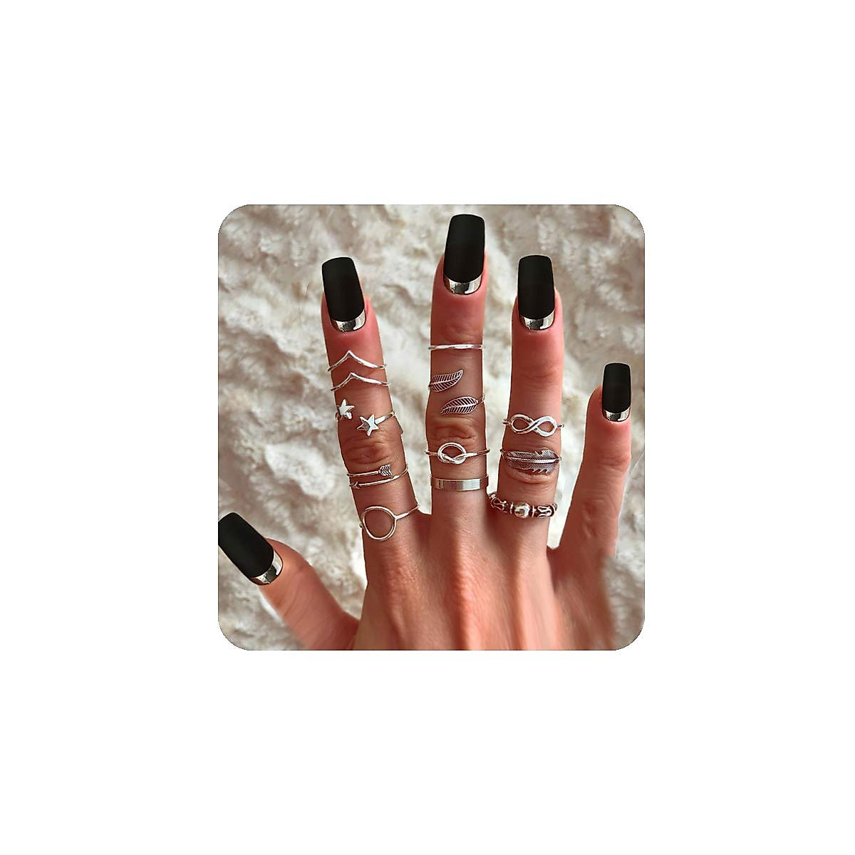 YOOESTORES82 12-20 Pcs Boho Silver Knuckle Ring Set Star Moon Wave Feather Stackable Rings Vintage Turquoise Multiple Midi Finger Ring Sets for Women (A)