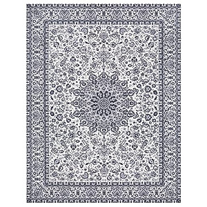 Area Rug Living Room Rugs: 8x10 Oriental Persian Floral Distressed Carpet Large Machine Washable Indoor Non Slip Carpets for Under Dining Table Farmhouse Bedroom Nursery Home Office Grey Blue