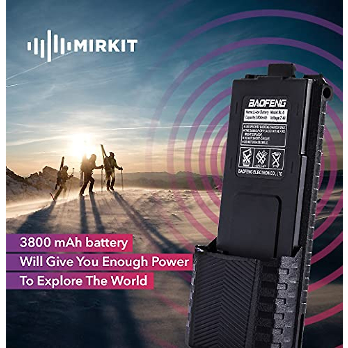 BAOFENG 2X Replacement Battery 7.4V 3800mAh for Walkie Talkies UV5 BF-F8HP UV-5R MK4 MK5 UV5Rush Plus UV-5RTP BF-F8+ Mirkit Edition