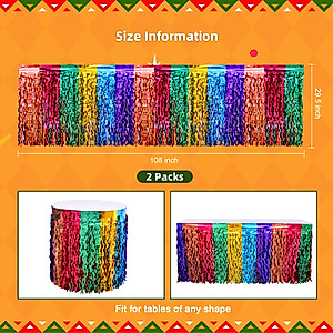 Mega-L Fiesta Party Decorations 2Pack Mexican Wavy Metallic Tinsel Foil Fringe Table Skirt for Dia De Los Muertos Table,Day of The Dead Decorations Perfect for Taco Birthday Party,Cinco de Mayo Decor