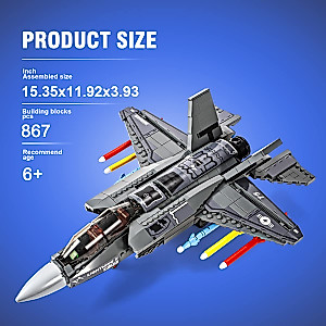 DAHONPA F-35 Lightning II Fighter Military Army Airplane Building Bricks Set, 867 Pieces Air-Force Build Blocks Toy, Gift for Kid and Adult
