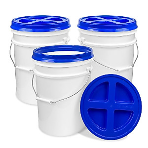 ePackageSupply, 5 Gallon White Bucket with Blue Gamma Seal Screw on Airtight Lid (3 Count), Food Grade Storage, Premium HPDE Plastic, BPA Free, Durable 90 Mil All Purpose Pail, Made in USA