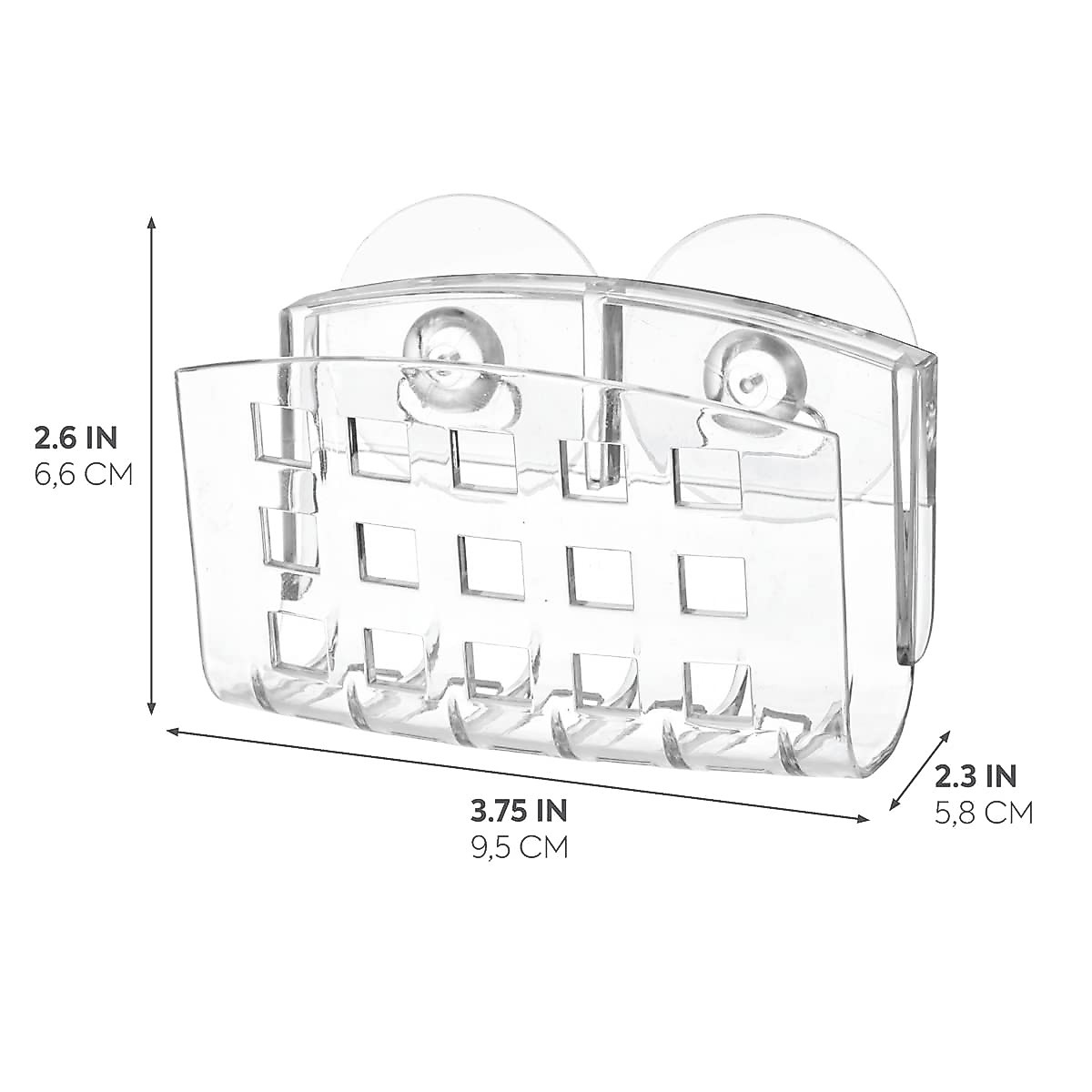 iDesign Plastic Kitchen Sink Suction Holder, Caddy for Soap, Sponges, Scrubbers in Bathroom, Shower Stall, Tub, Laundry Room, 3.75" x 2" x 2" - Clear