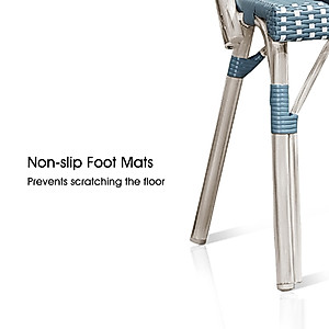 PURPLE LEAF Dining Chair Set of 2 Outdoor French Bistro Chairs Hand-Woven Aluminum Wicker Rattan Chairs for Garden Kitchen Backyard Porch White Print Finish Patio Chairs Light Blue