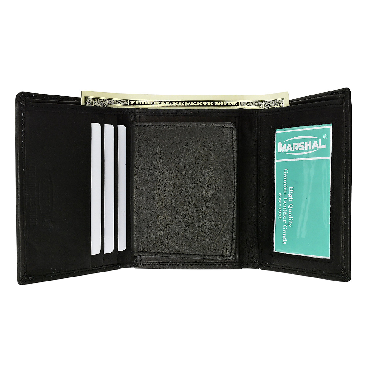 RFID Genuine Leather Trifold Badge Holder Wallet Black, Police Badge Holder