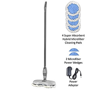 Hover Scrubber Max Cordless Electric Mop with Motorized Dual Spin Mopheads, 4 Super Absorbent Microfiber Pads & 2 Power Wedges, Lightweight Rechargeable Mops for Floor Cleaning (Grey)
