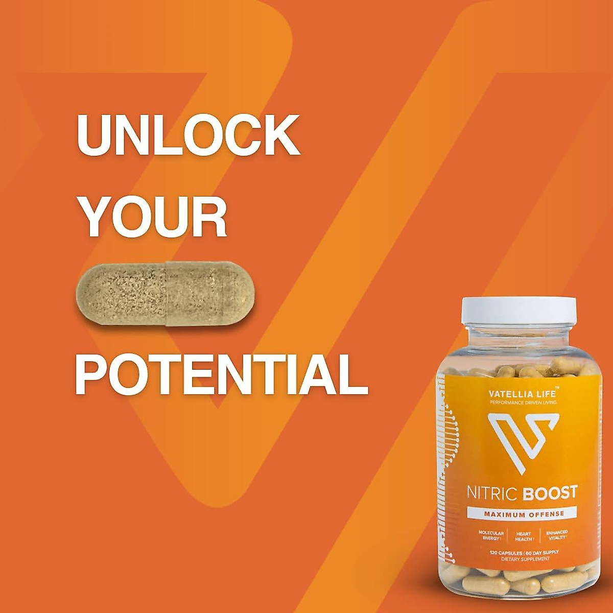 Vatellia Life Nitric Boost - Nitric Oxide Supplement for Men | High Absorption Formula | 100% Natural Ingredients | Best Nitric Oxide Booster | Increase Blood Flow | 2 Month Supply