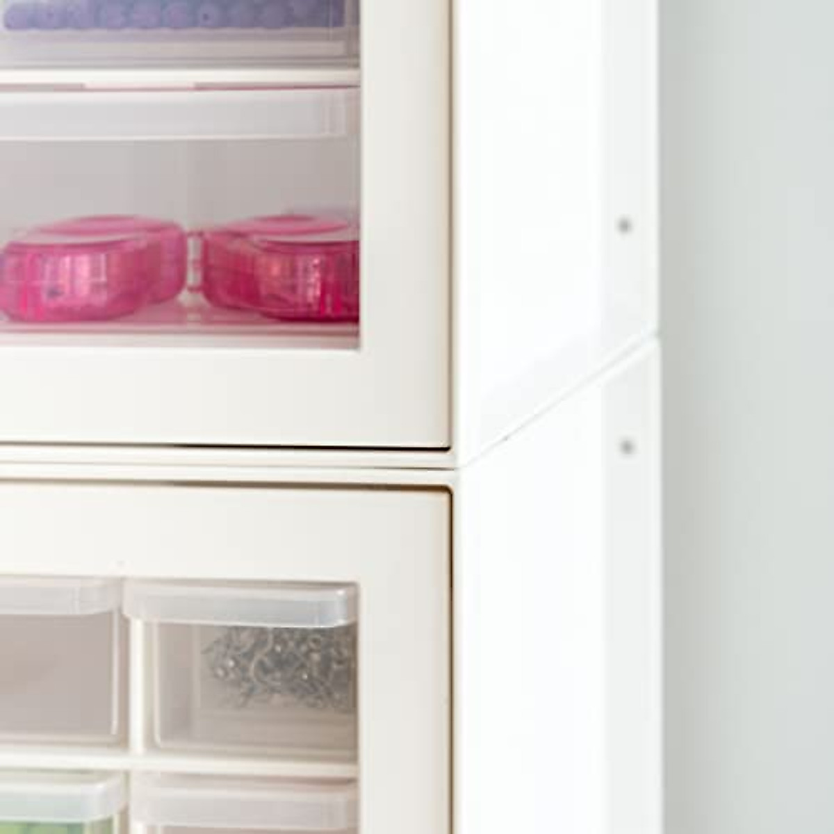 IRIS USA 24 Drawer Stackable Storage Cabinet for Hardware Crafts and Toys, 19.5-Inch W x 7-Inch D x 15.5-Inch H, White - Small Brick Organizer Utility Chest, Scrapbook Art Hobby Multiple Compartment