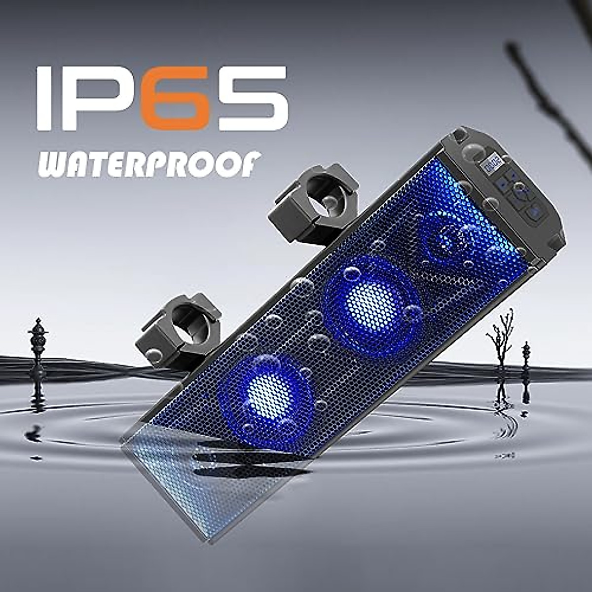 purevox UTV Sound Bar 16 Inch 4-Speaker ATV SoundBar UTV Sound System SXS Speakers Waterproof Bluetooth Connectivity with Multicolor LED Lighting for UTV ATV Golf Cart Marine Boat