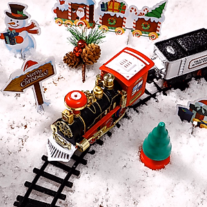 Toyvian Christmas Railway Train Set with 47.2" Railway Track & 4 Cars Lights and Sounds Railway,Battery Operated Locomotive Engine Play Set Electronic Toys Gift for Kids