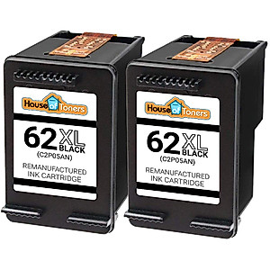 Houseoftoners Remanufactured for HP 62XL Ink Cartridge High Yield Replacment for HP 62XL Envy (5540,5640, 5660, 7644, 7645) OfficeJet (5740, 5742, 8040, 8045, 5742, 5743, 5744, 5745) - 2-Pack (Black)